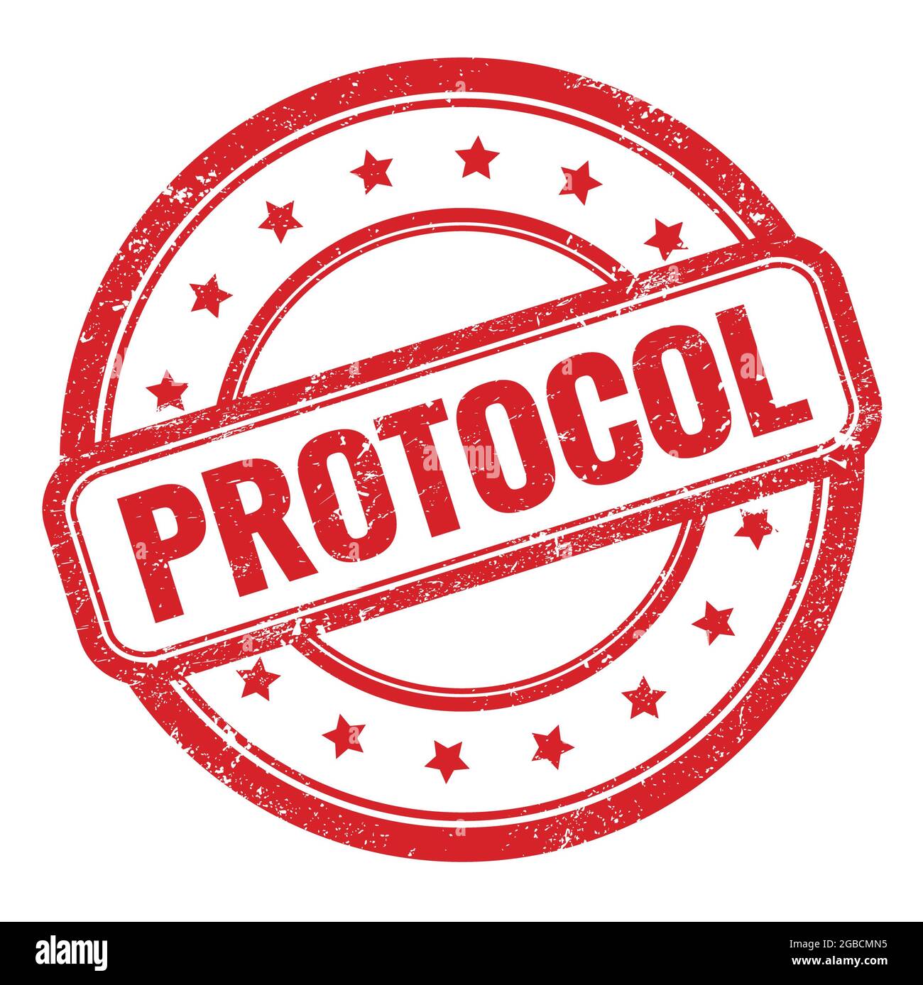 PROTOCOL text on red grungy vintage round rubber stamp Stock Photo - Alamy