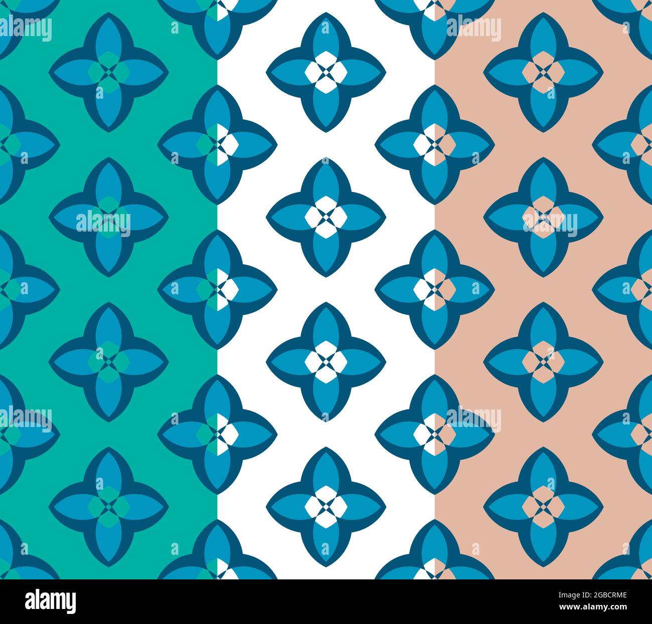 Geometrical floral grid seamless pattern in blue color. Four petals ...