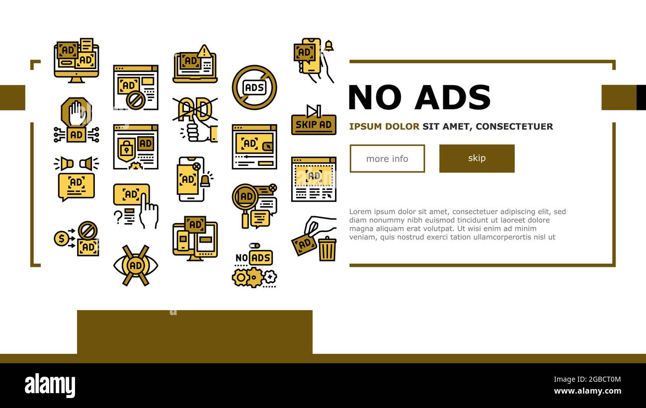 No Ads Advertise Free Landing Web Page Header Banner Template Vector ...