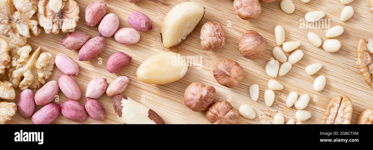 Different nuts. Home kitchen. Protein and fat food. Mix seeds Stock ...