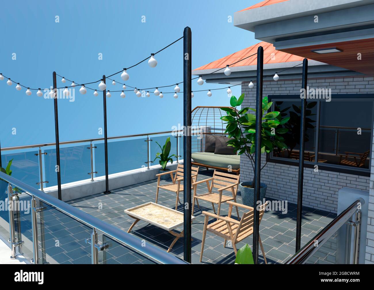3D rendering of a modern home terrace Stock Photo - Alamy