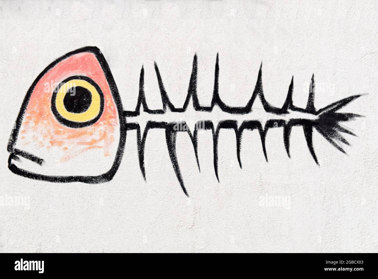 the illustration of a fish with a skeletal and dried body Stock Photo ...