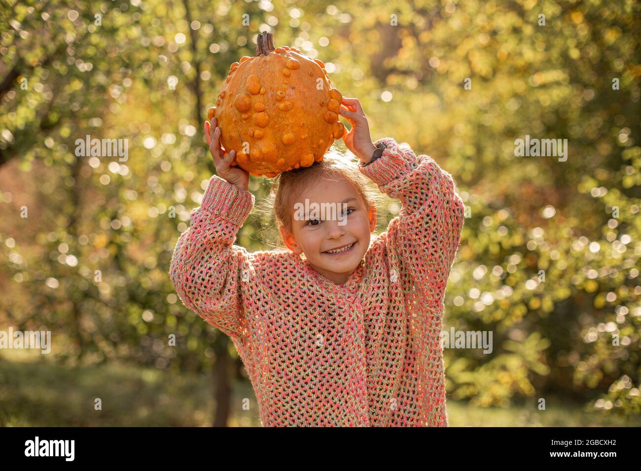 Deformed ugly orange pumpkin in a child hands Stock Photo - Alamy