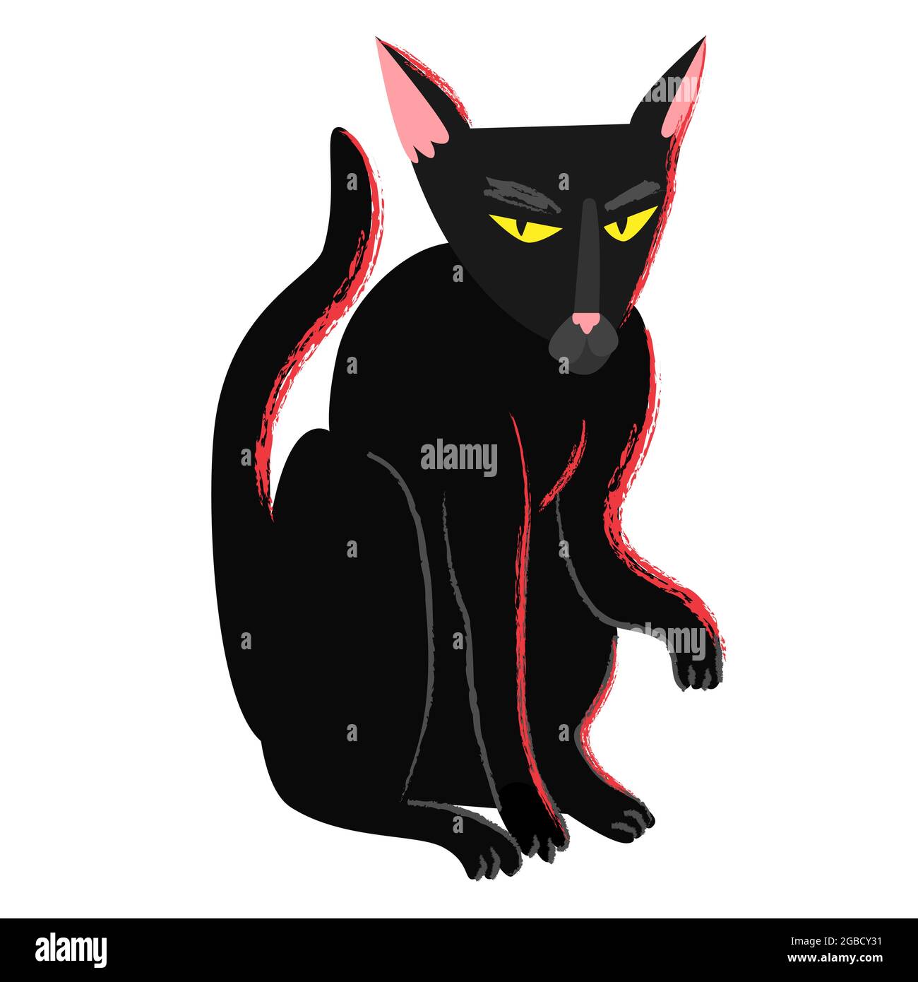 Black witch halloween cat in cartoon flat style. Black creepy grumpy ...
