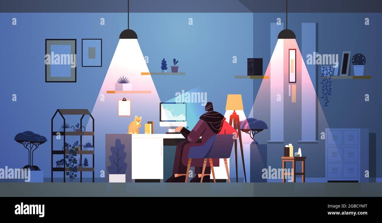 overworked arab businesswoman freelancer looking at computer screen ...