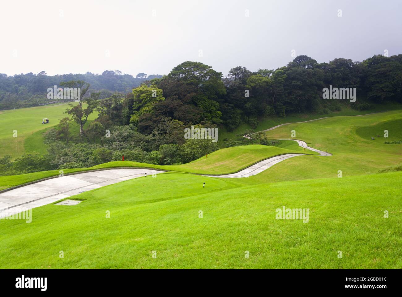 Beautiful golf course illuminated with sunlight Stock Photo - Alamy