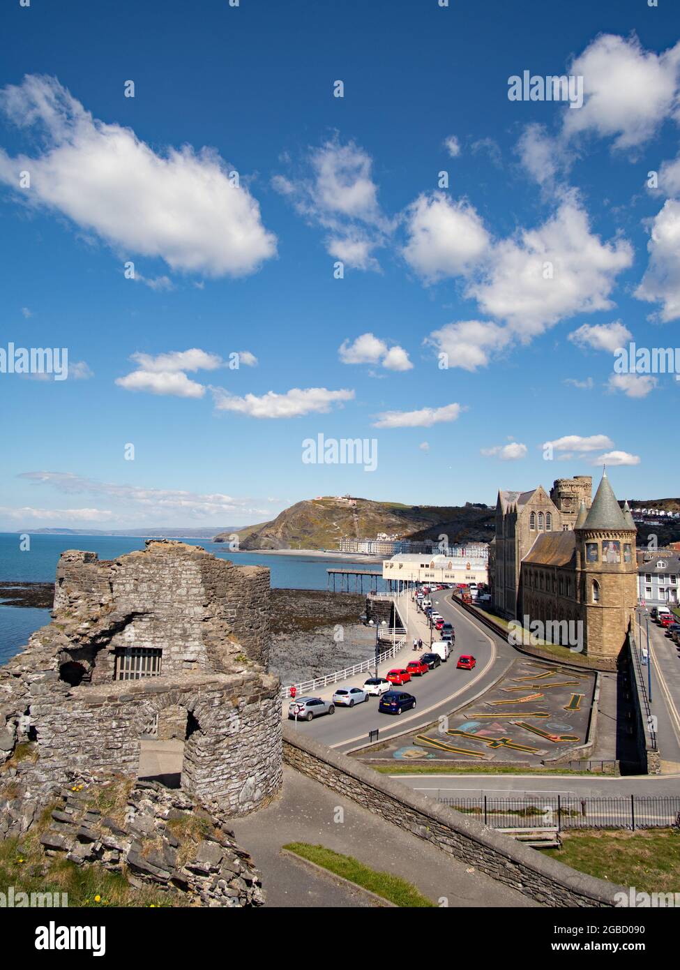 Aberystwyth promenade from the castle, a seaside town in Ceredigion ...