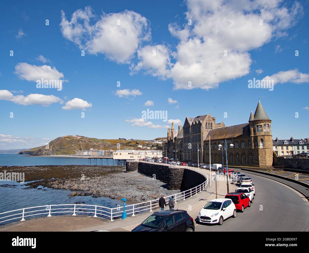Aberystwyth promenade on a sunny day. Seaside town in Ceredigion, Wales ...