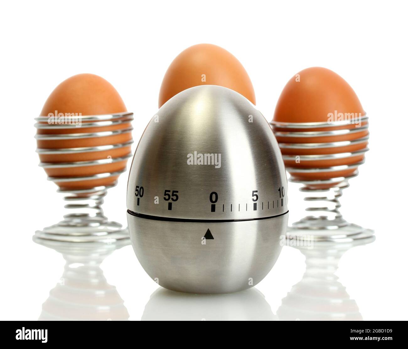 egg timer and egg in metal stand isolated on white Stock Photo - Alamy