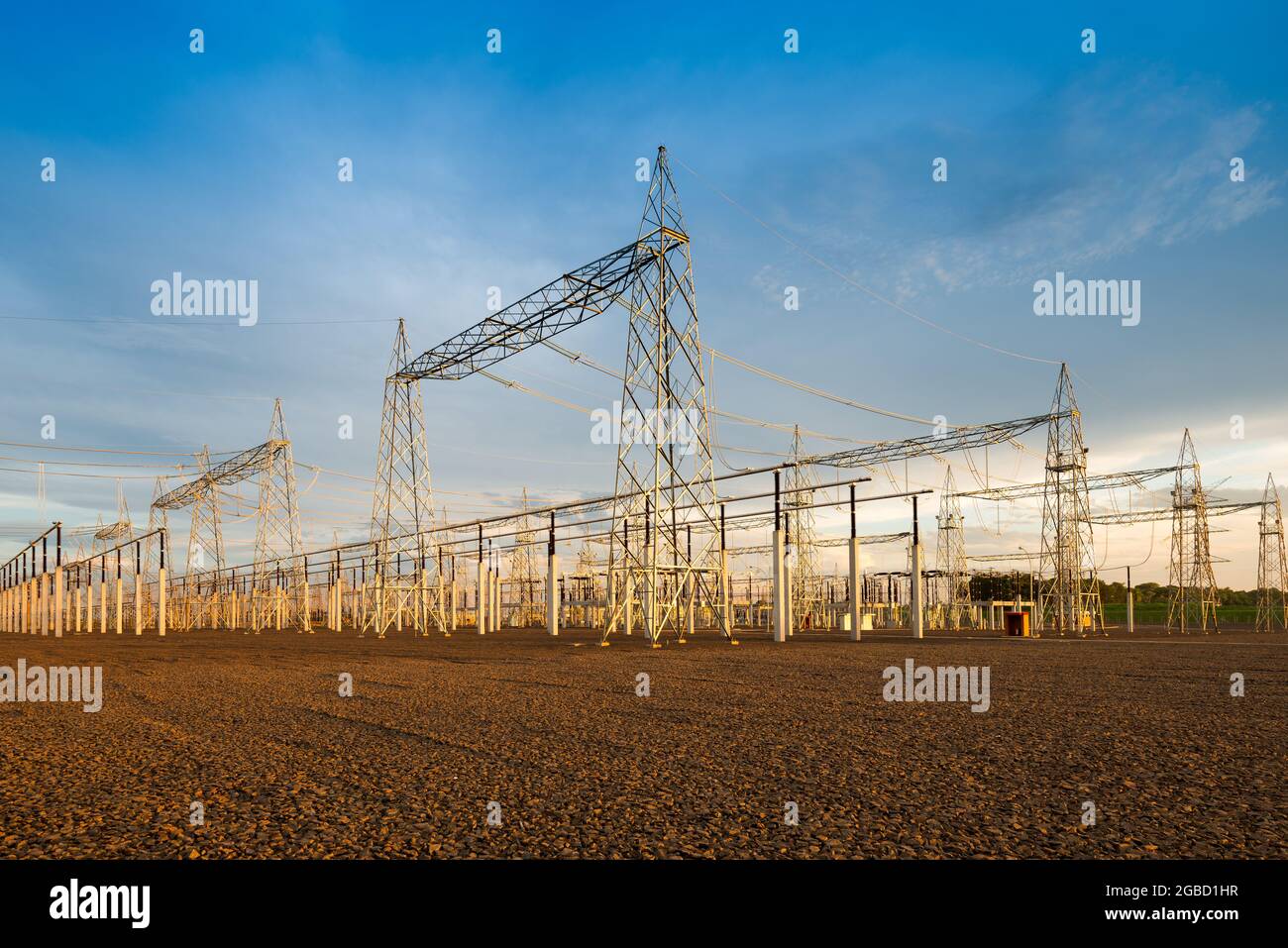 Electric substation at sunset Stock Photo - Alamy