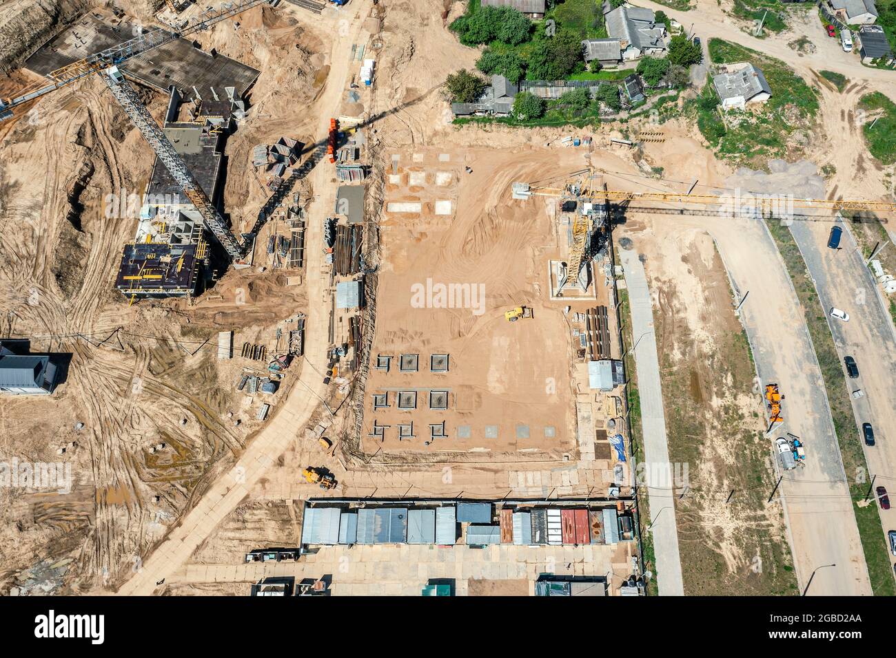aerial view of large city construction site. ground of building site ...