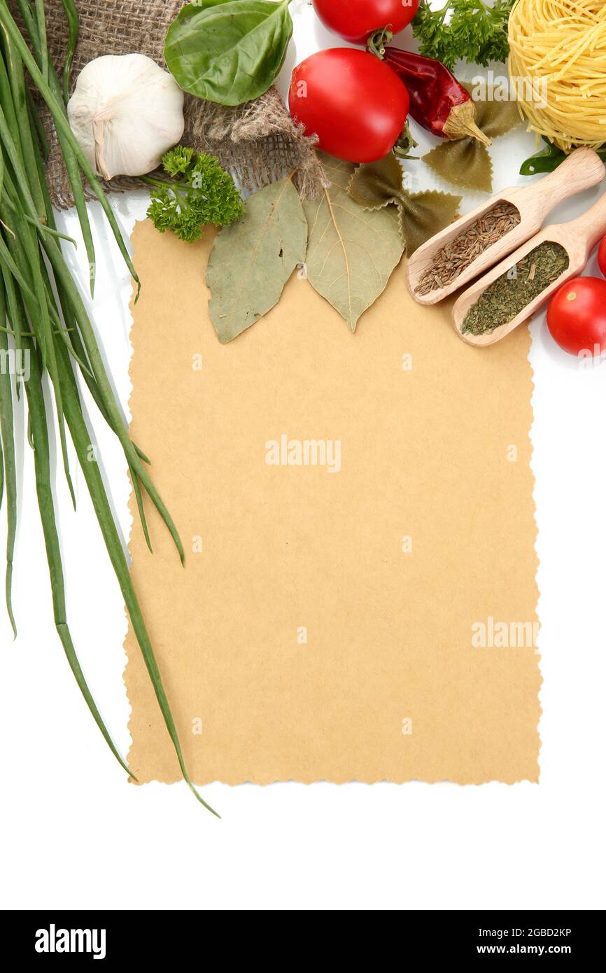 paper for recipes,vegetables and spices, isolated on white Stock Photo ...
