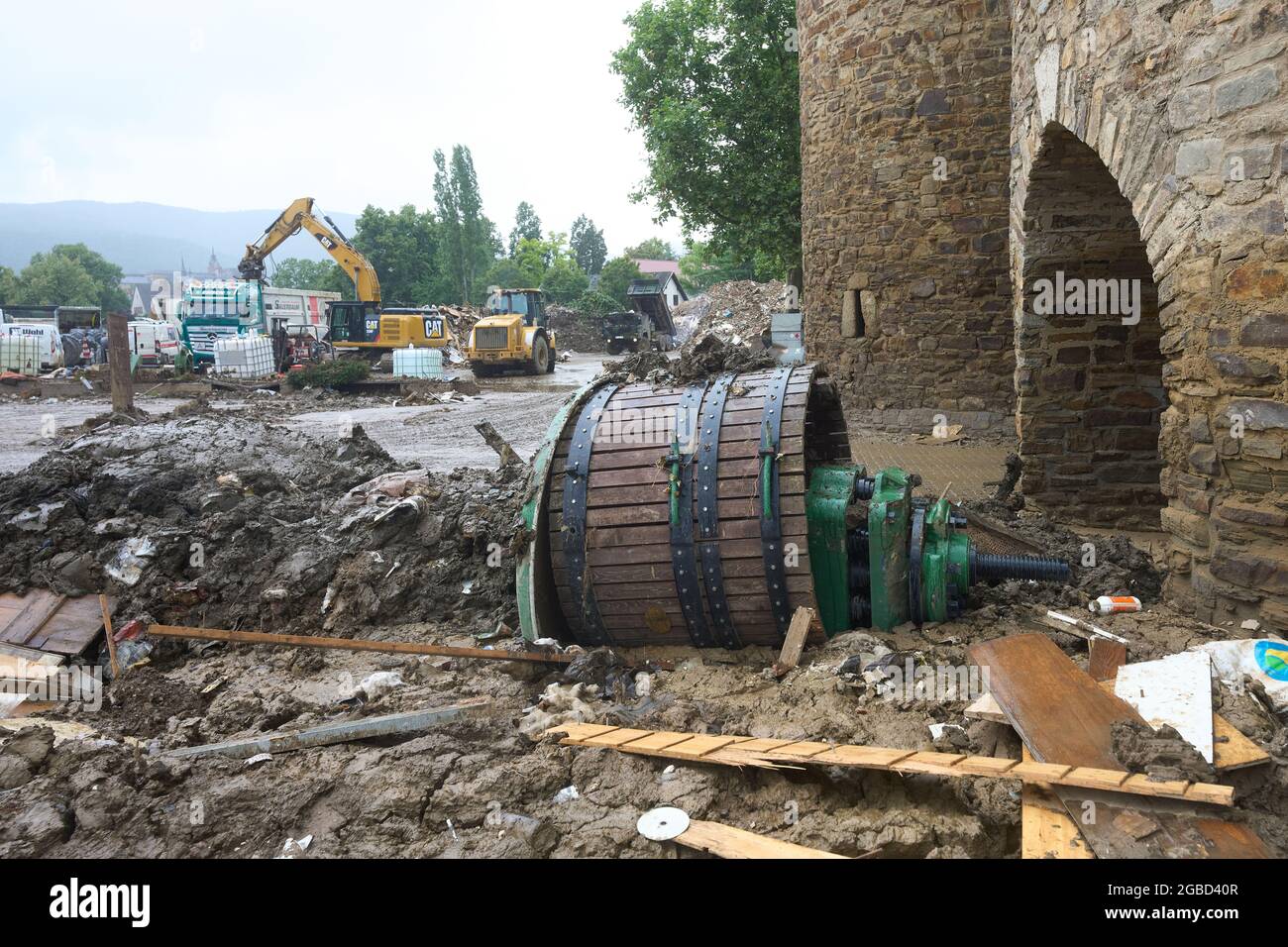 Bad Neuenahr Ahrweiler, Germany. 03rd Aug, 2021. A wine press destroyed ...