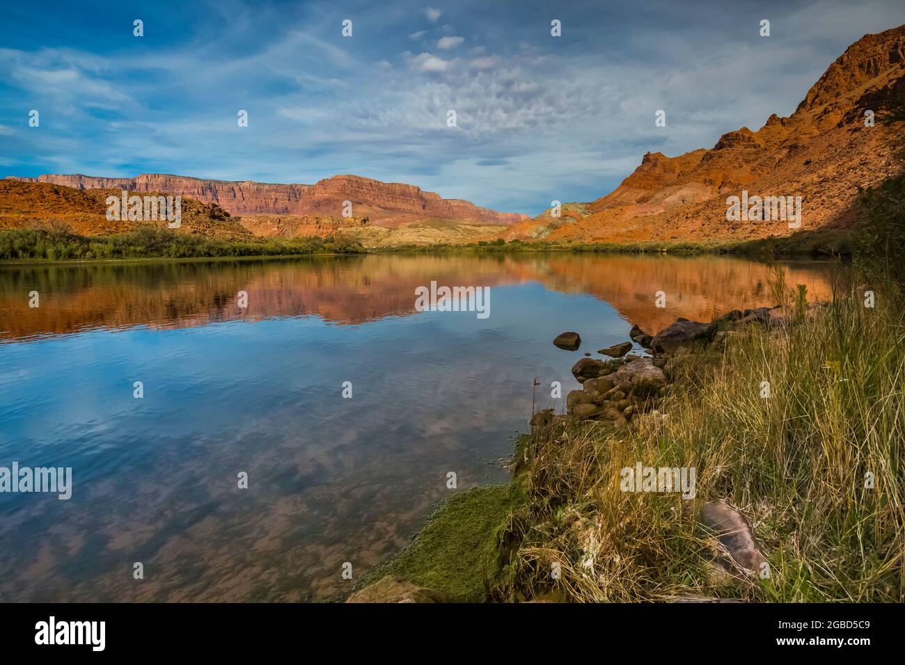The Colorado River runs quietly through the Lees Ferry area of Glen ...