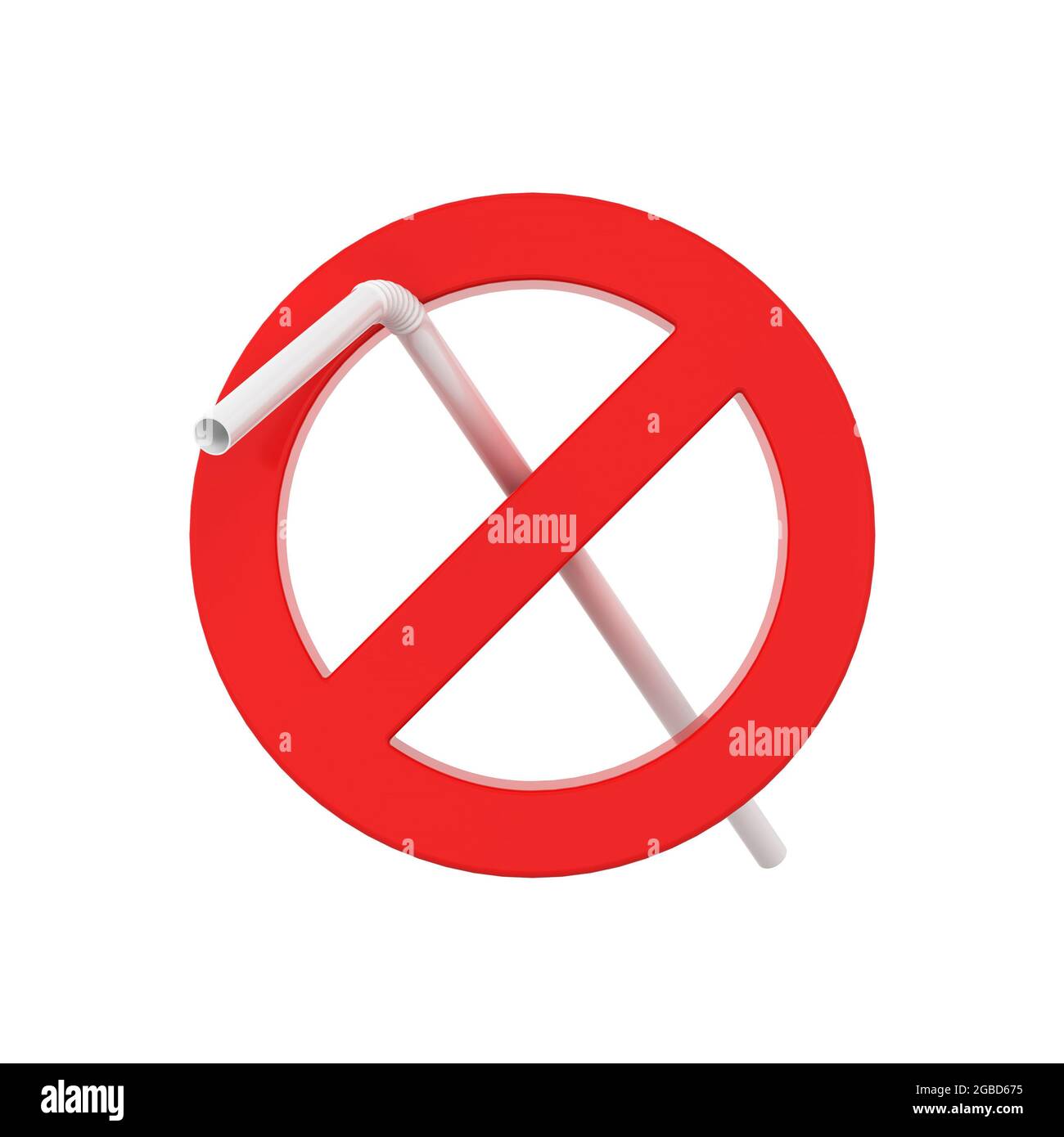 Plastic straw and stop sign. 3d illustration isolated on white ...