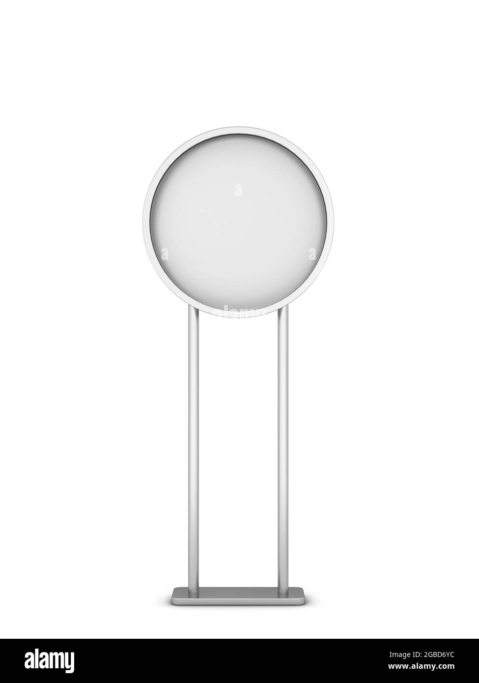 Round sign on a pole stand mockup. 3d illustration isolated on white ...