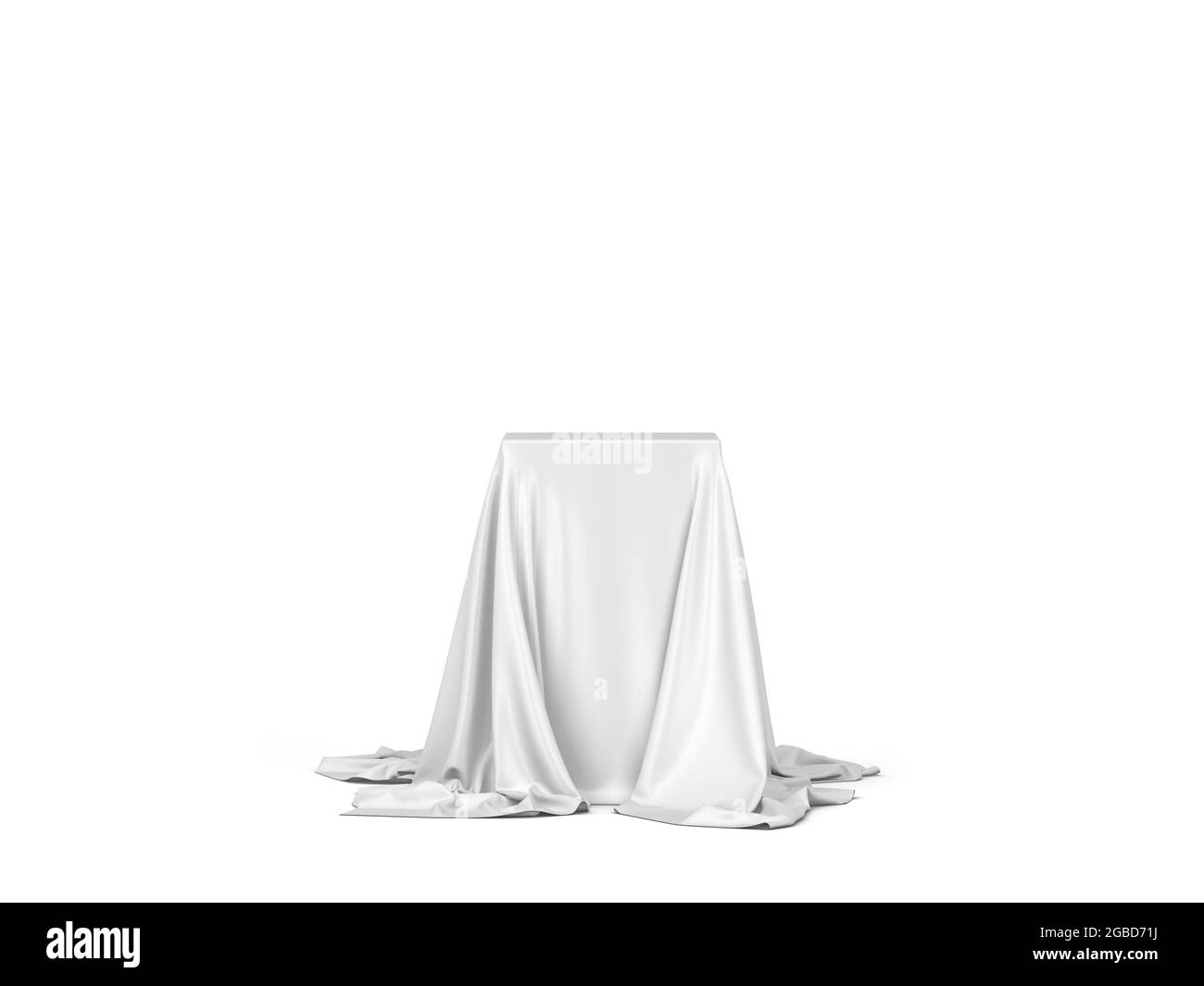 Cube covered with piece of cloth. 3d illustration isolated on white ...