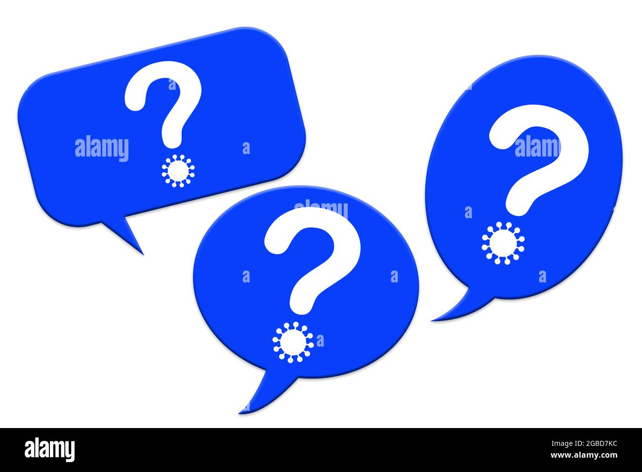 Blue speech bubbles with question marks, coronavirus, illustration ...