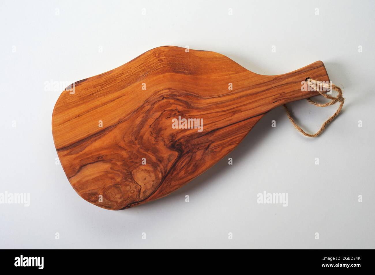 Top view of handcrafted rustic style natural wooden steak board on ...