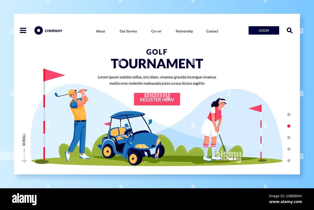 Young man and woman playing golf, vector flat cartoon character ...