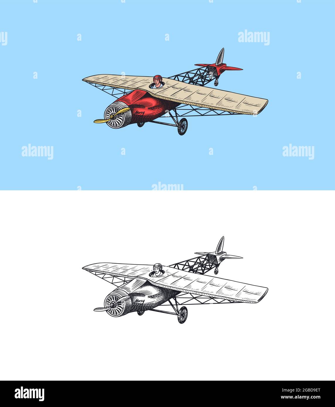 Vintage Airplane Drawing Red