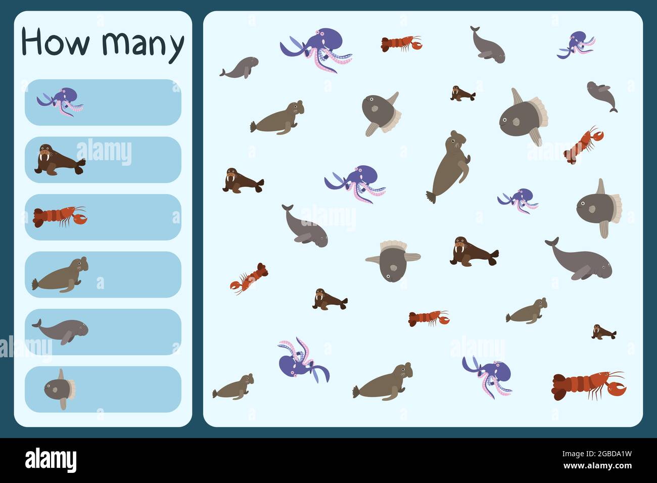 Kids mathematical mini game - count how many sea animals - octopus ...
