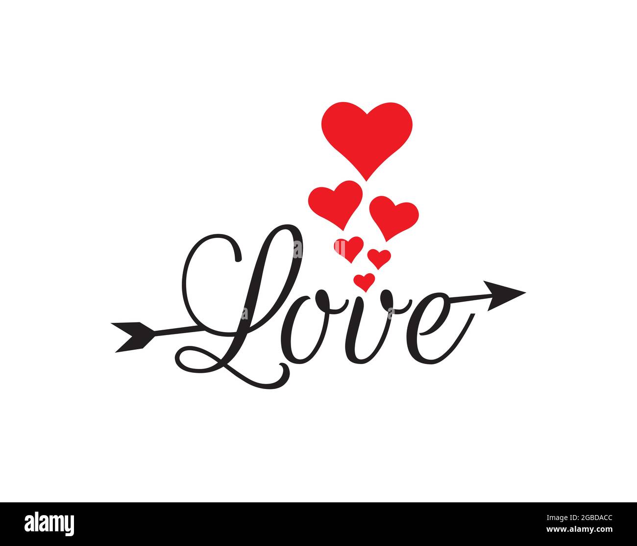 Love wording design isolated on white background, vector. Arrow ...