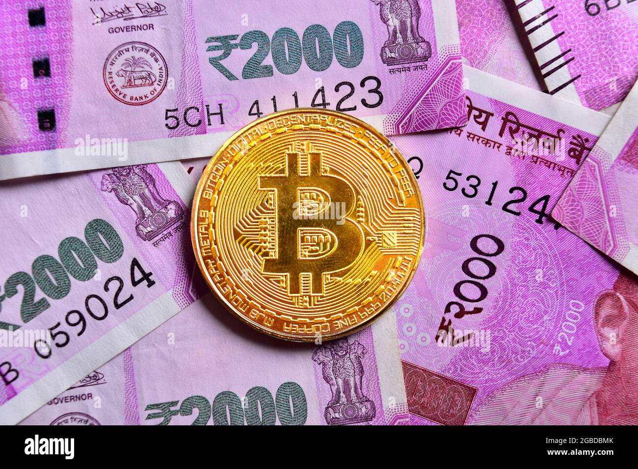 Top View Of Bitcoin With Indian Currency Note, Cryptocurrency With ...