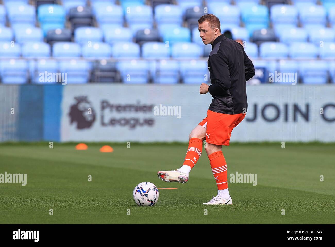 Shayne Lavery of Blackpool during the pre-game warmup in, on 8/3/2021 ...