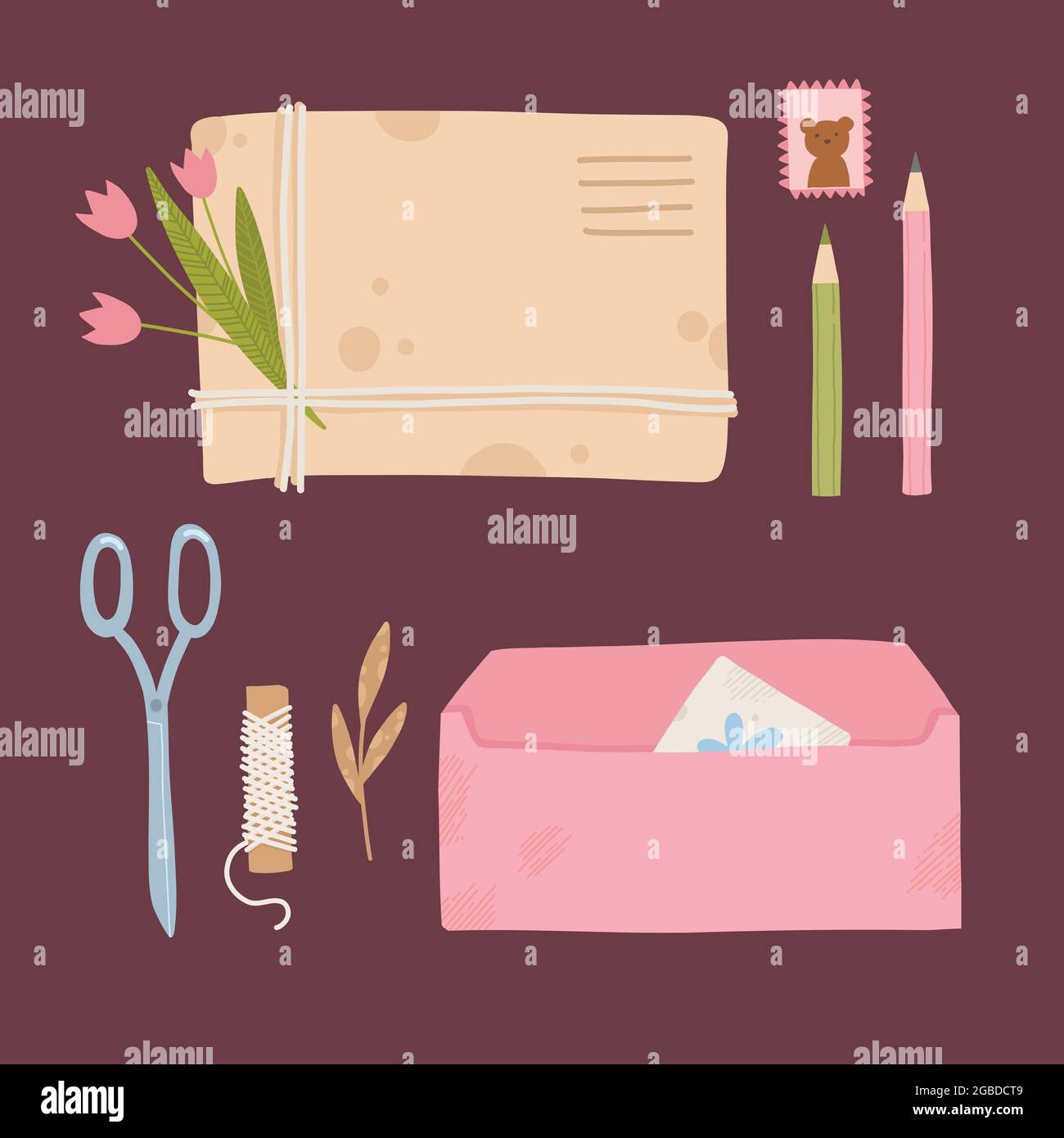 Handmade envelope concept background flat, cartoon vector. Mail letter ...