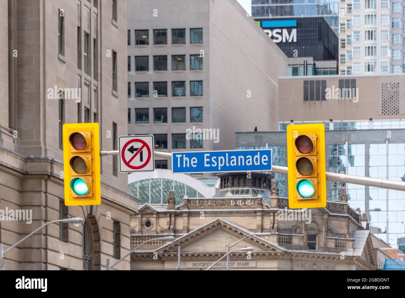 Street sign of The Esplanade street with the Hockey Hall of Fame ...