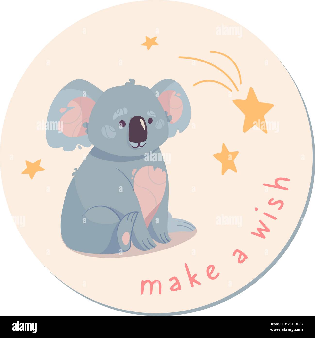 .Cute sticker with a koala. Funny bear in cartoon style, stars are ...