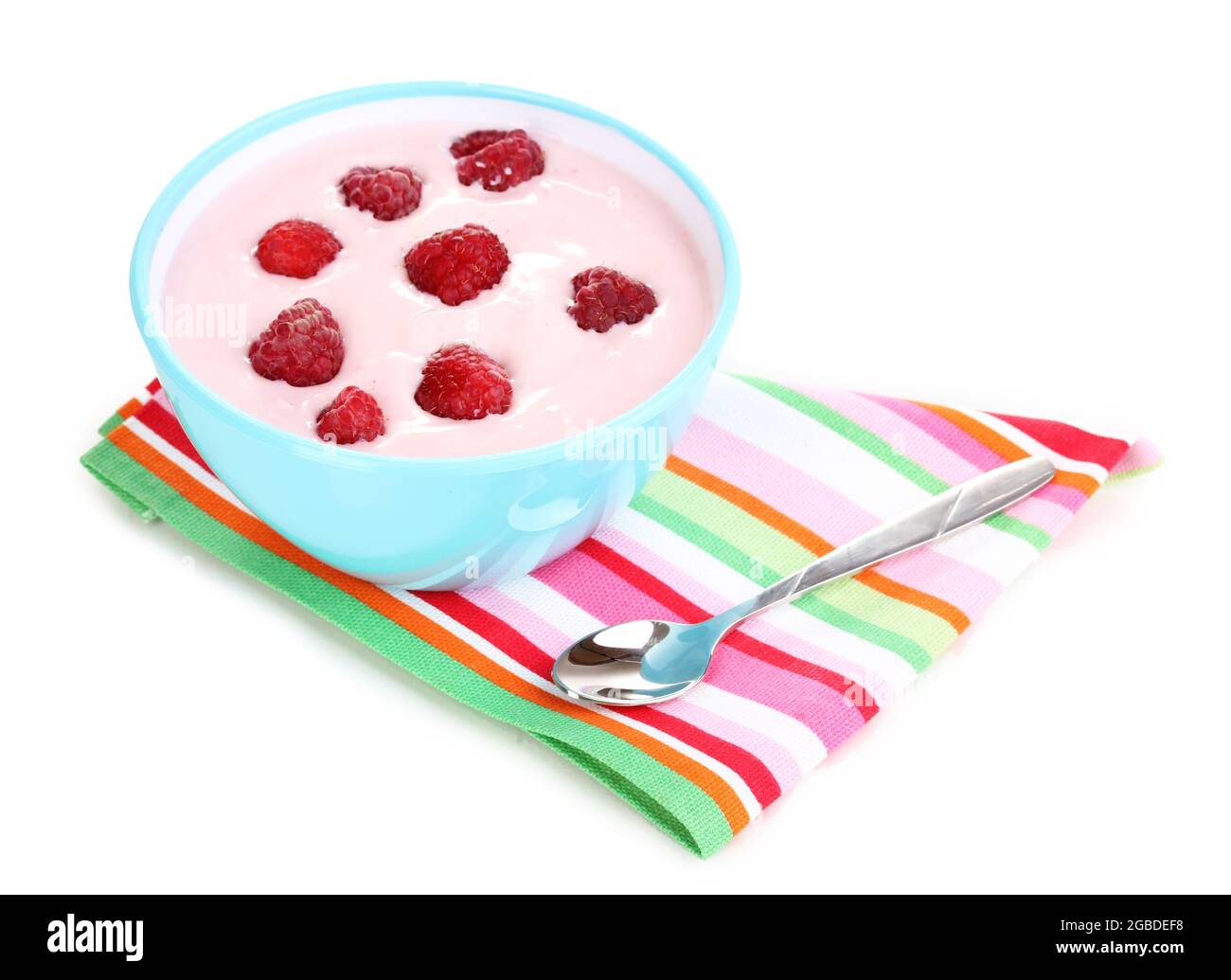 Yogurt with raspberries isolated on white Stock Photo - Alamy