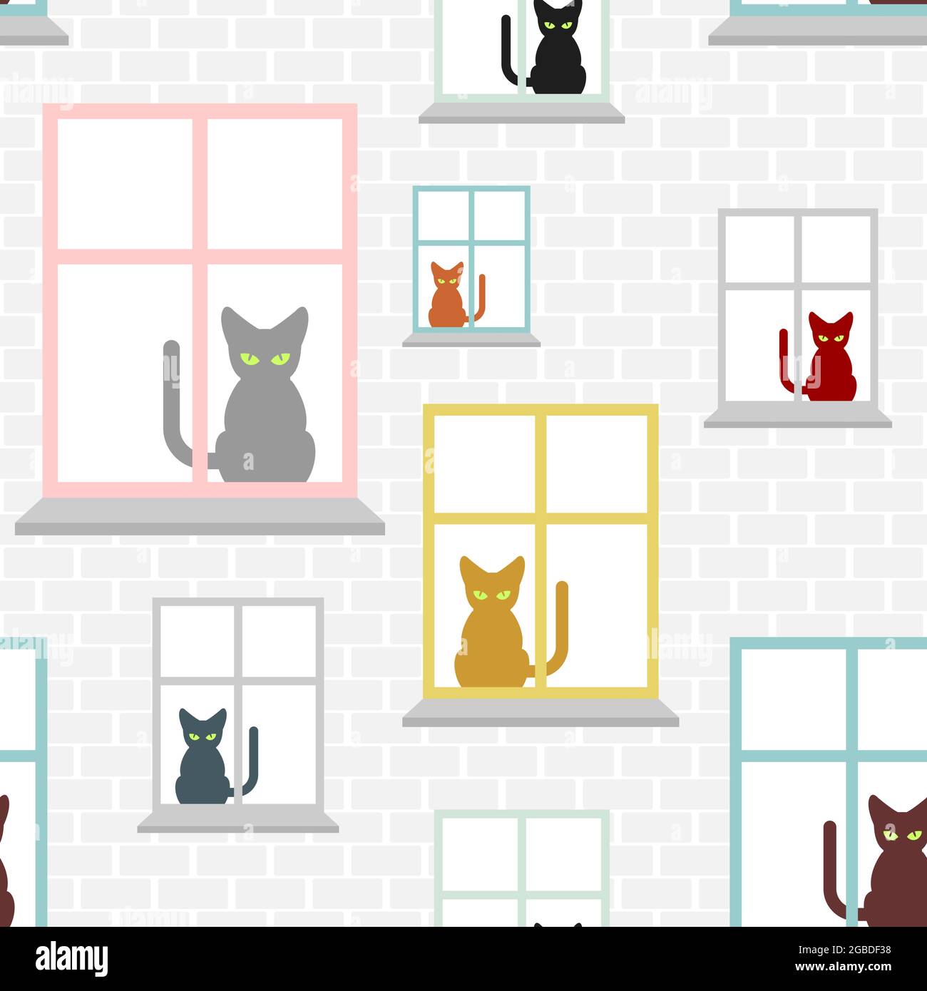 Cat in window pattern seamless. Pet background. vector texture Stock ...