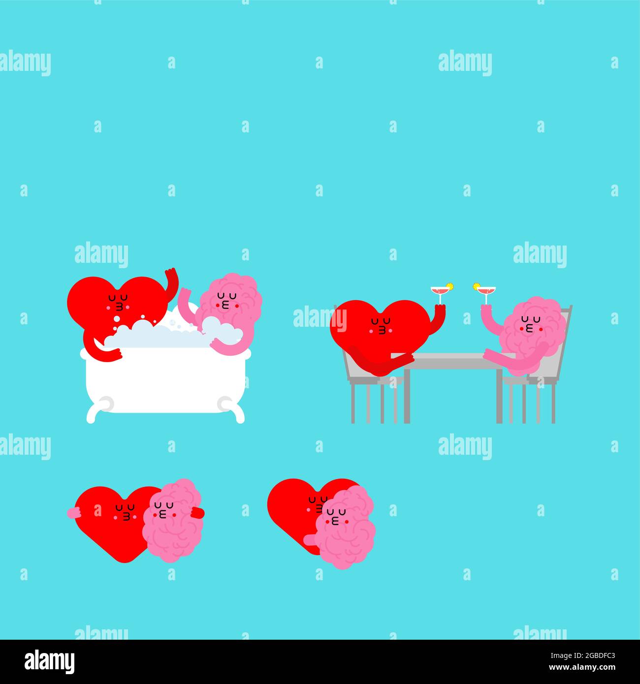 Heart and brain set. Loving couple. Romantic relationship. Love ...