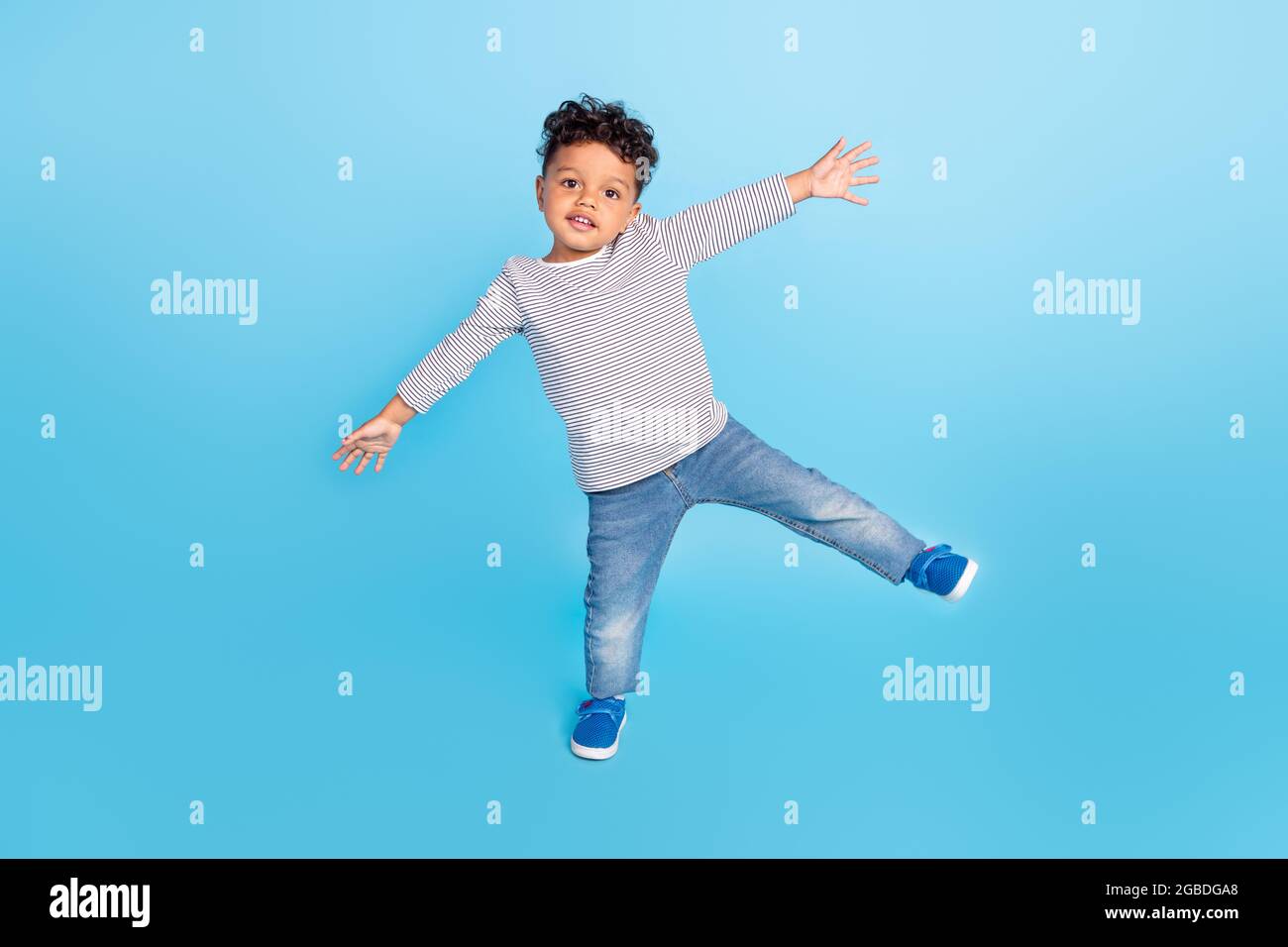 Full length body size view of nice cheery boy dancing having fun ...