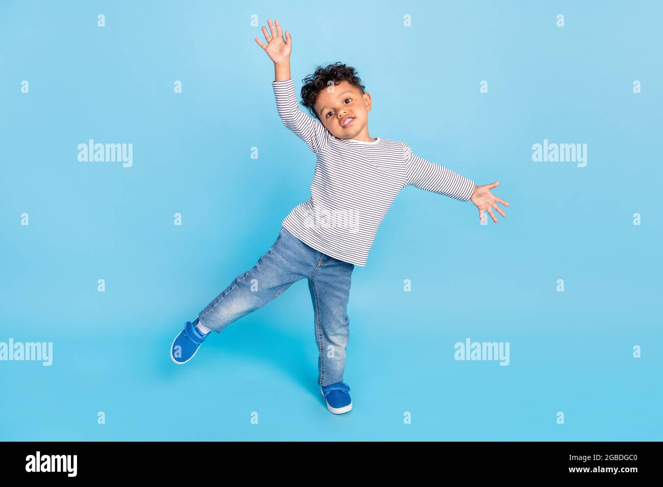 Full length body size view of nice cheerful boy dancing having fun ...