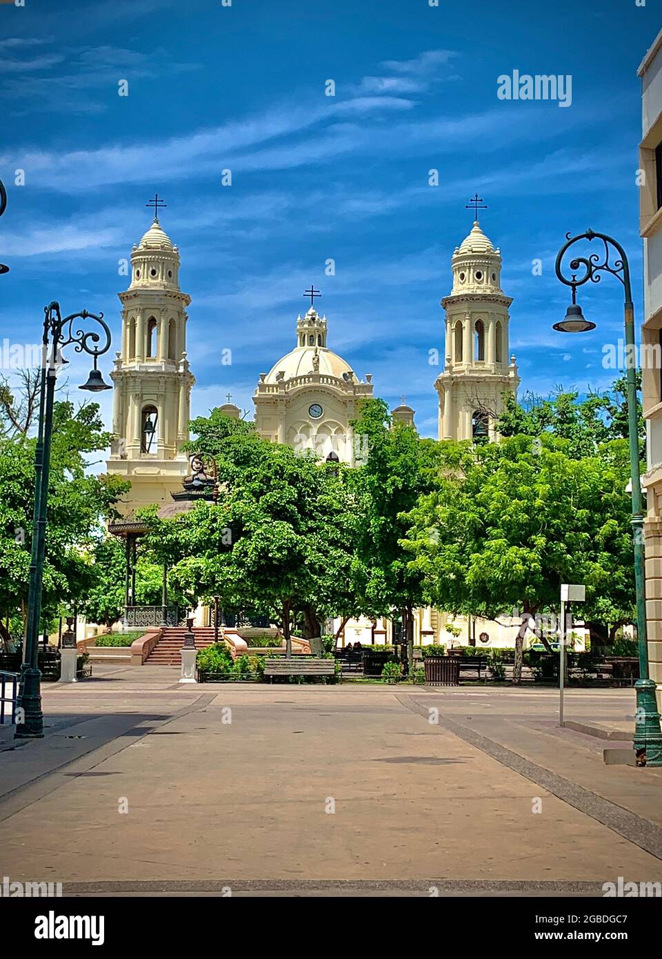Trees and Cathedral of Hermosillo in Plaza Zaragoza in the Centenario ...