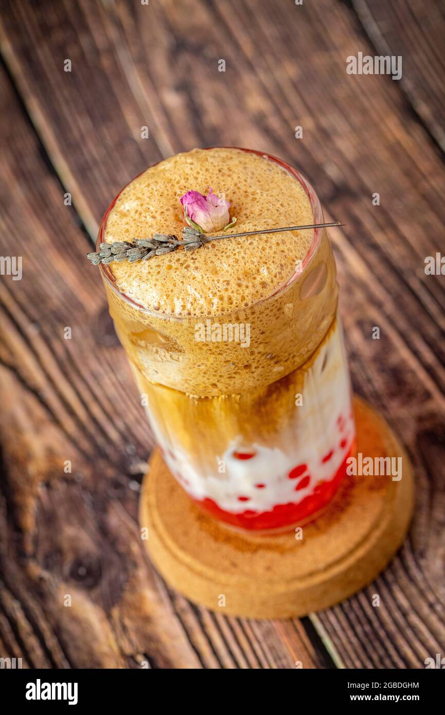 Fruity Bubble Tea in glass cup on wooden background Stock Photo - Alamy