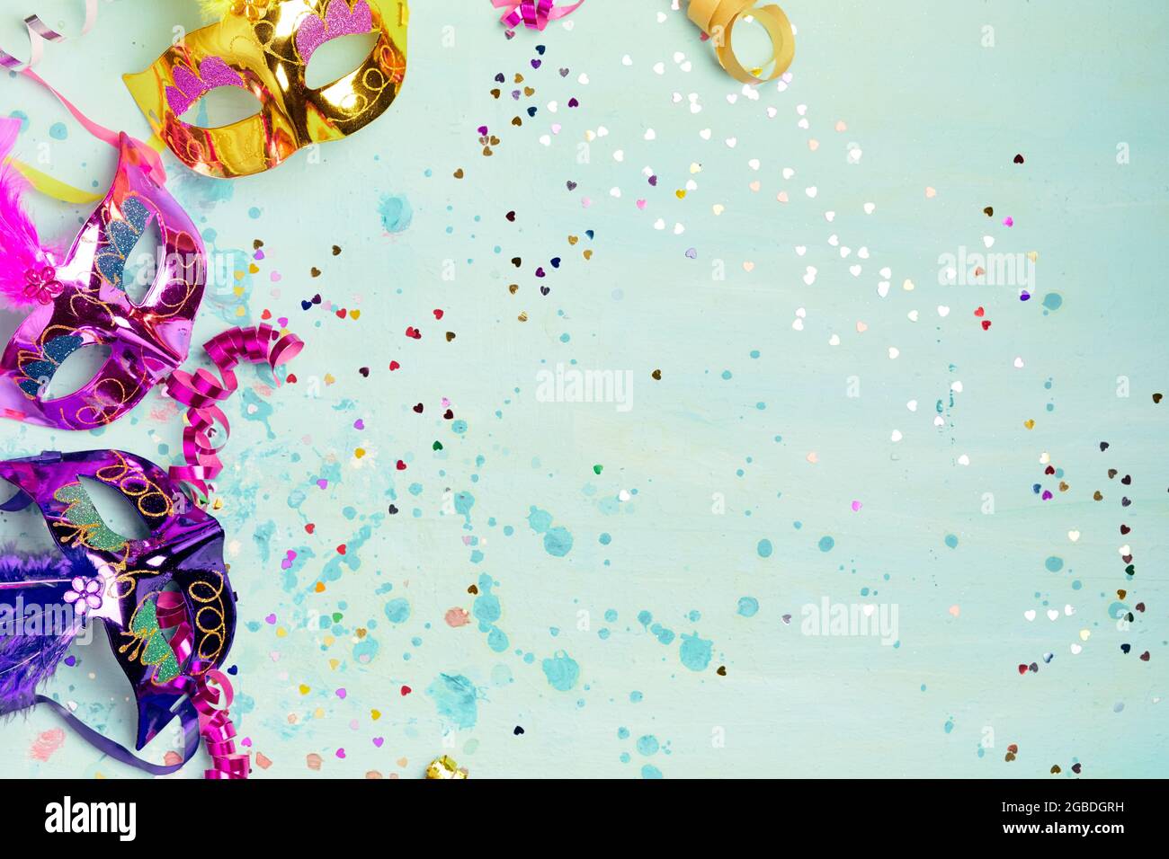 Closeup shot of bright colorful masquerade masks with serpentine ...