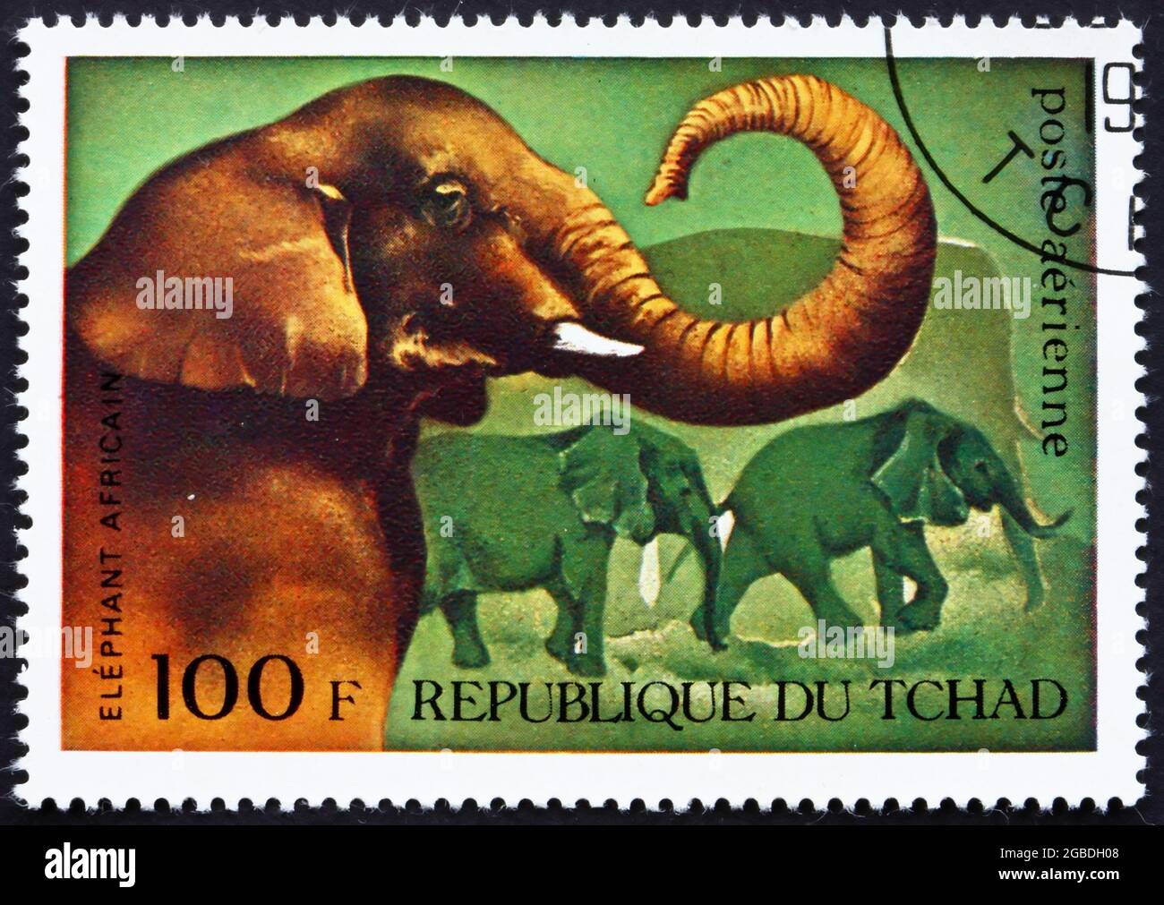 CHAD - CIRCA 1972: a stamp printed in the Chad shows African Elephants ...