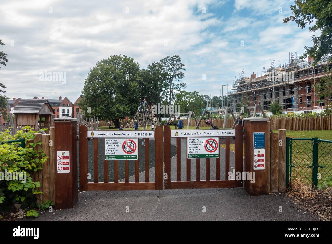 Gates in the entrance to the children's playground in Elm's Field Park ...