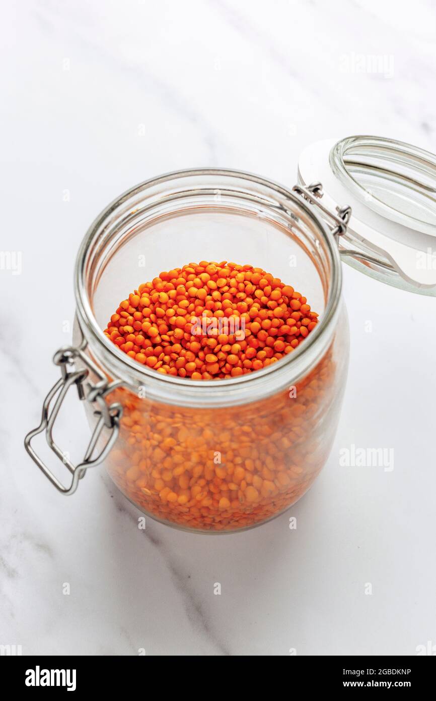 Red Lentils in Jar, Uncooked, Ingredient for Dhal, dal, daal - Indian ...