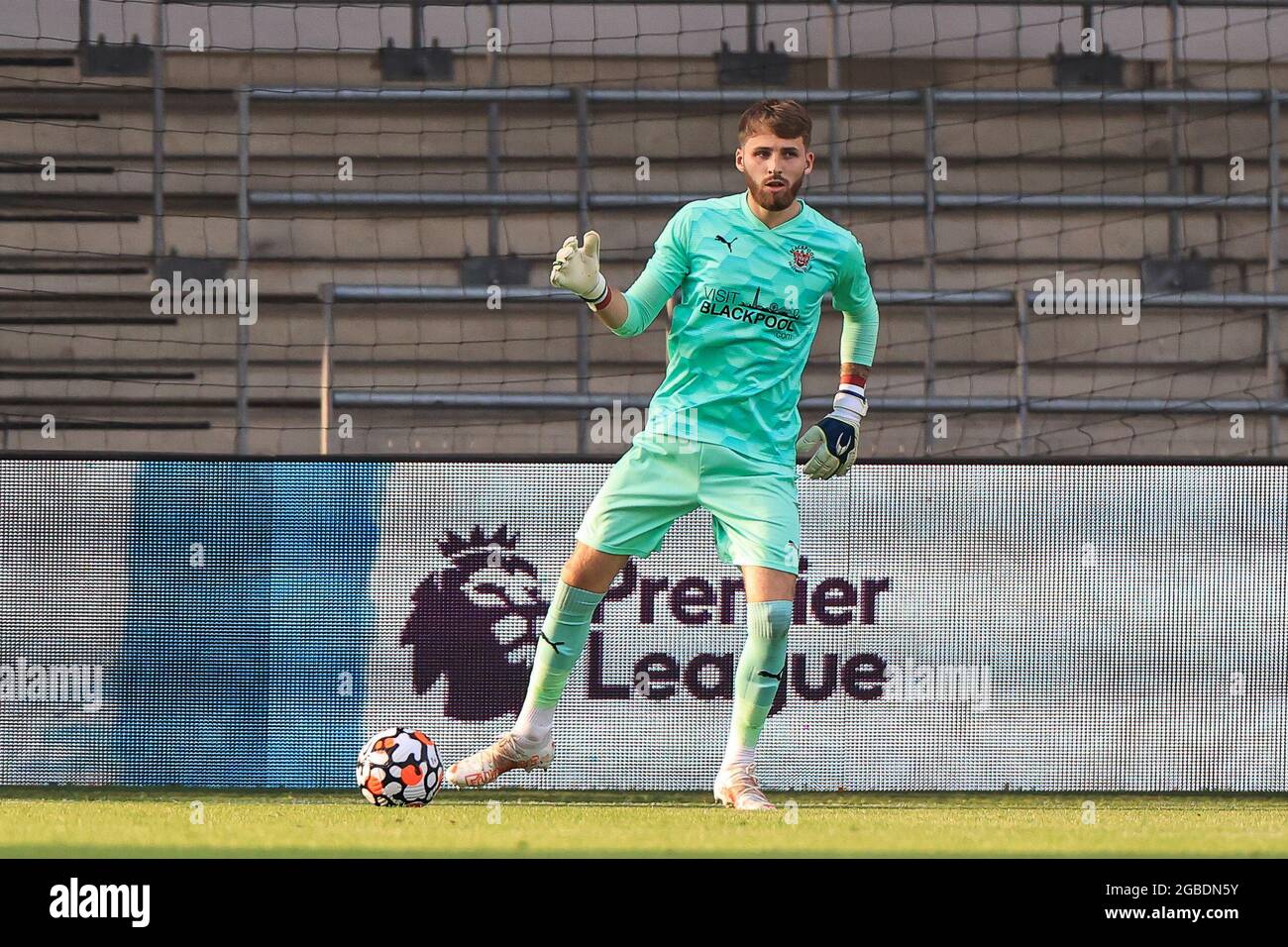 Daniel Grimshaw of Blackpool with the ball Stock Photo - Alamy