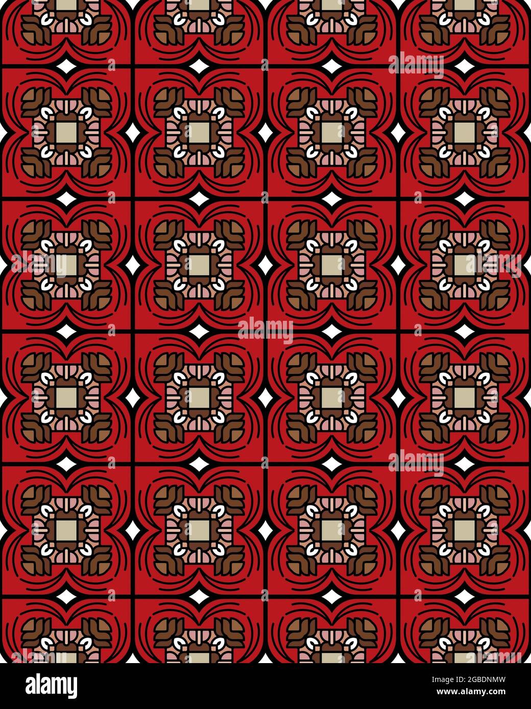 Seamless tile pattern with flower-shaped elements in red color Stock ...