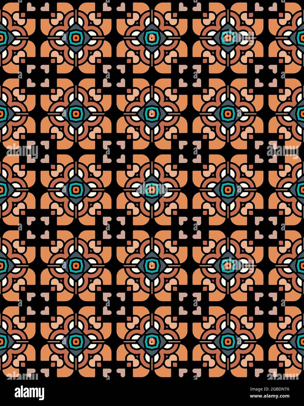 Seamless tile pattern with square elements and flower-shaped elements ...