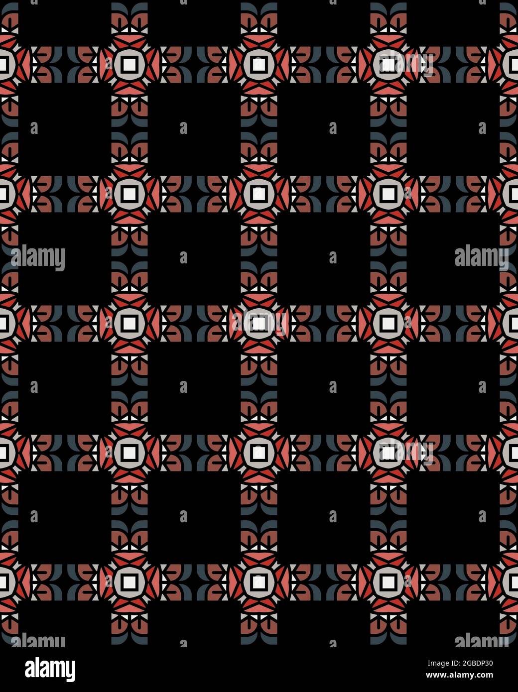 Seamless tile texture with a patterned grid in the black background ...
