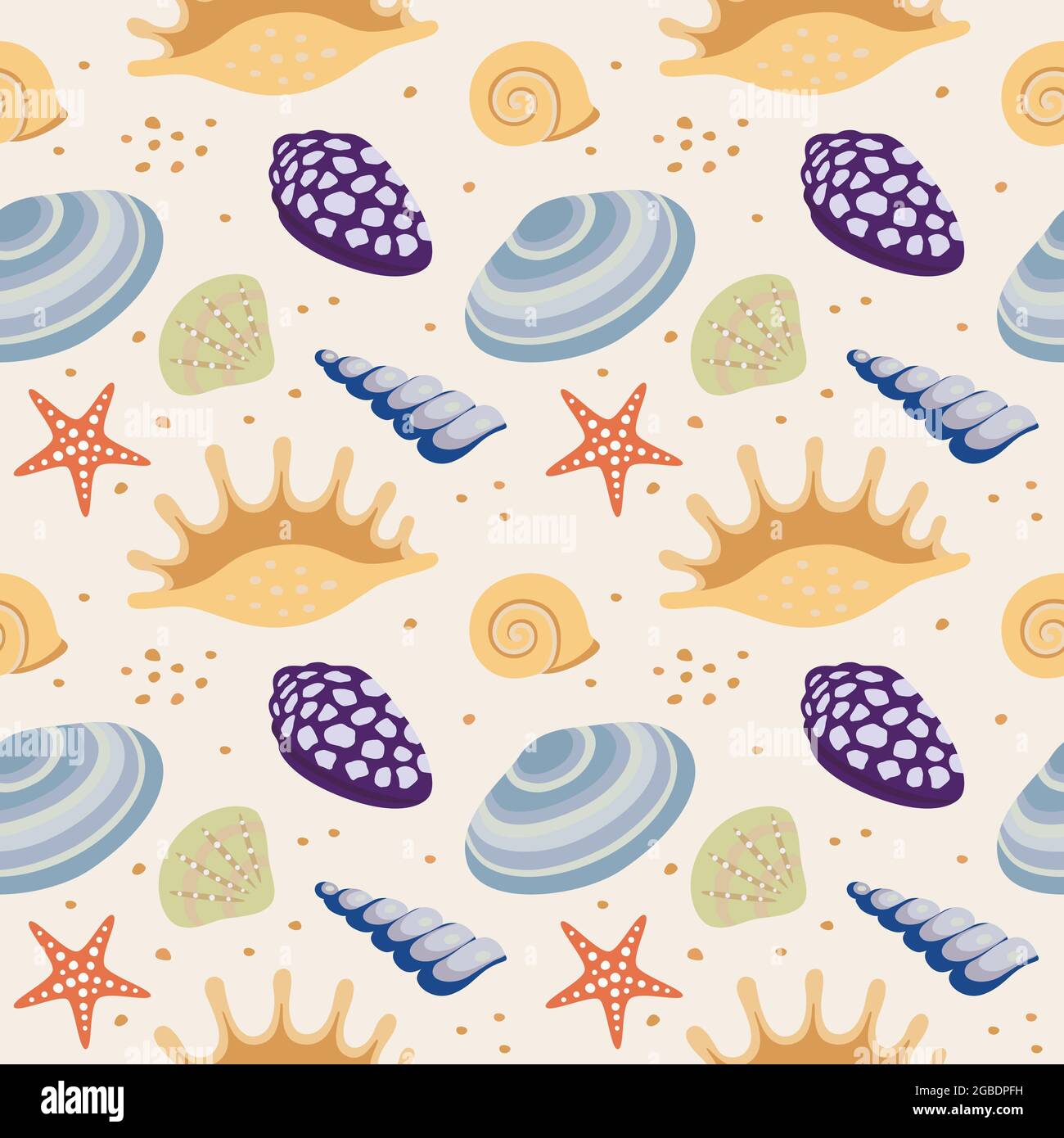 Seamless repeat pattern with seashells. Vector illustration Stock ...