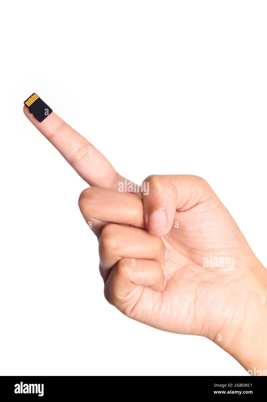 Micro SD Card On Finger Tip Isolated On White Background With Clipping ...