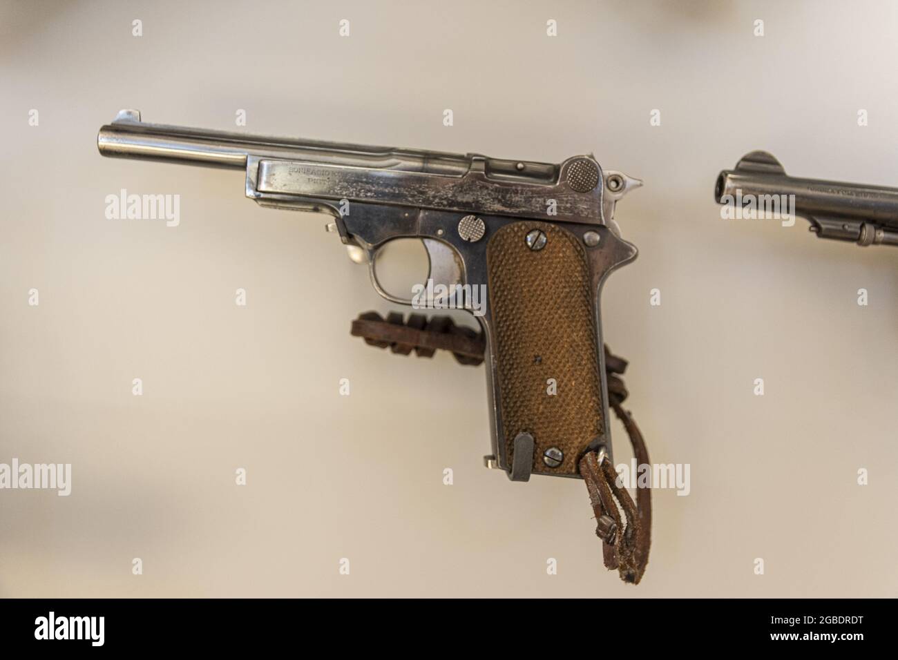 PARIS, FRANCE - Mar 24, 2020: A closeup shot of a gun used during a war ...
